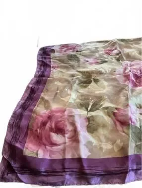 Accessories | Elegant Floral Silk Scarf With Purple Border 2 X 20 ...